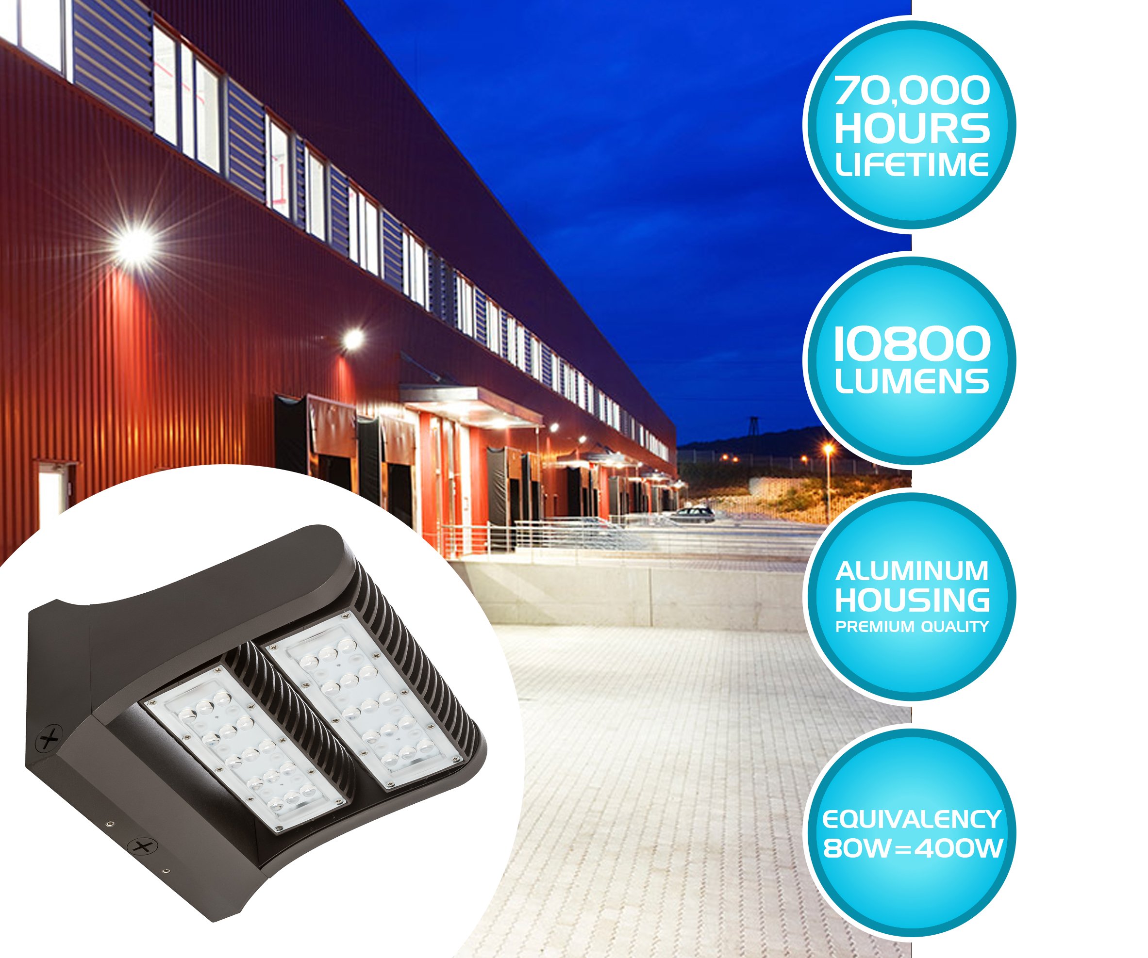 Westgate Lighting Rotatable LED Wall Packs 360 Degrees - Outdoor Lights Parking Yard - Waterproof IP65 - UL Listed - High Lumen 120-277V (80 Watt 3000K Warm White)