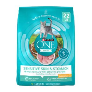 purina one sensitive stomach, sensitive skin, natural dry cat food, +plus sensitive skin and stomach formula - 22 lb. bag