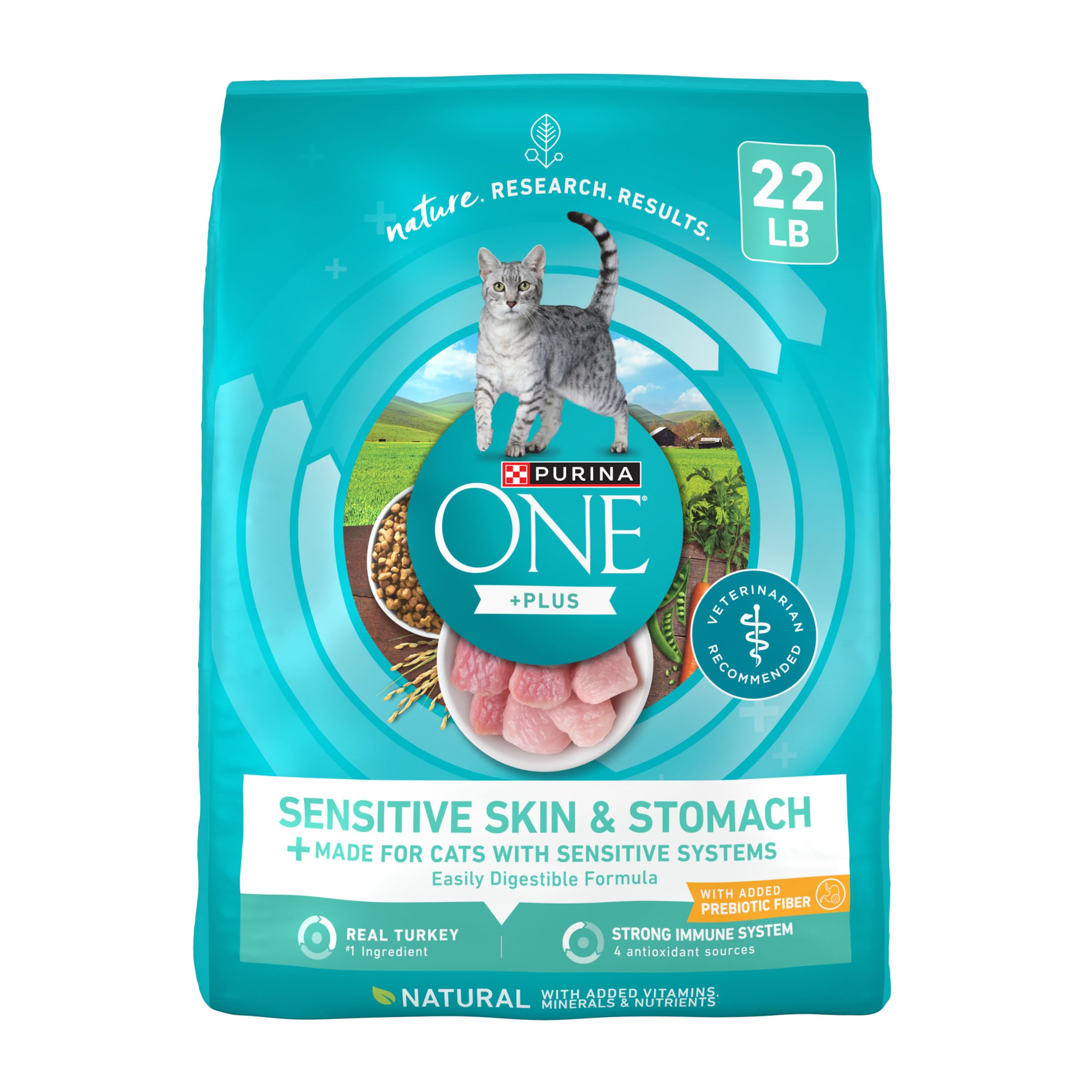 Purina ONE Sensitive Stomach, Sensitive Skin, Natural Dry Cat Food, +Plus Sensitive Skin and Stomach Formula - 22 lb. Bag