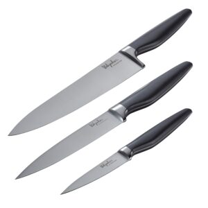 Ayesha Curry Cutlery Japanese Stainless Steel Knife Cooking Knives Set with Sheaths, 8 Inch Chef Knife, 6 Inch Utility Knife, 3.5 Inch Paring Knife, Charcoal Gray