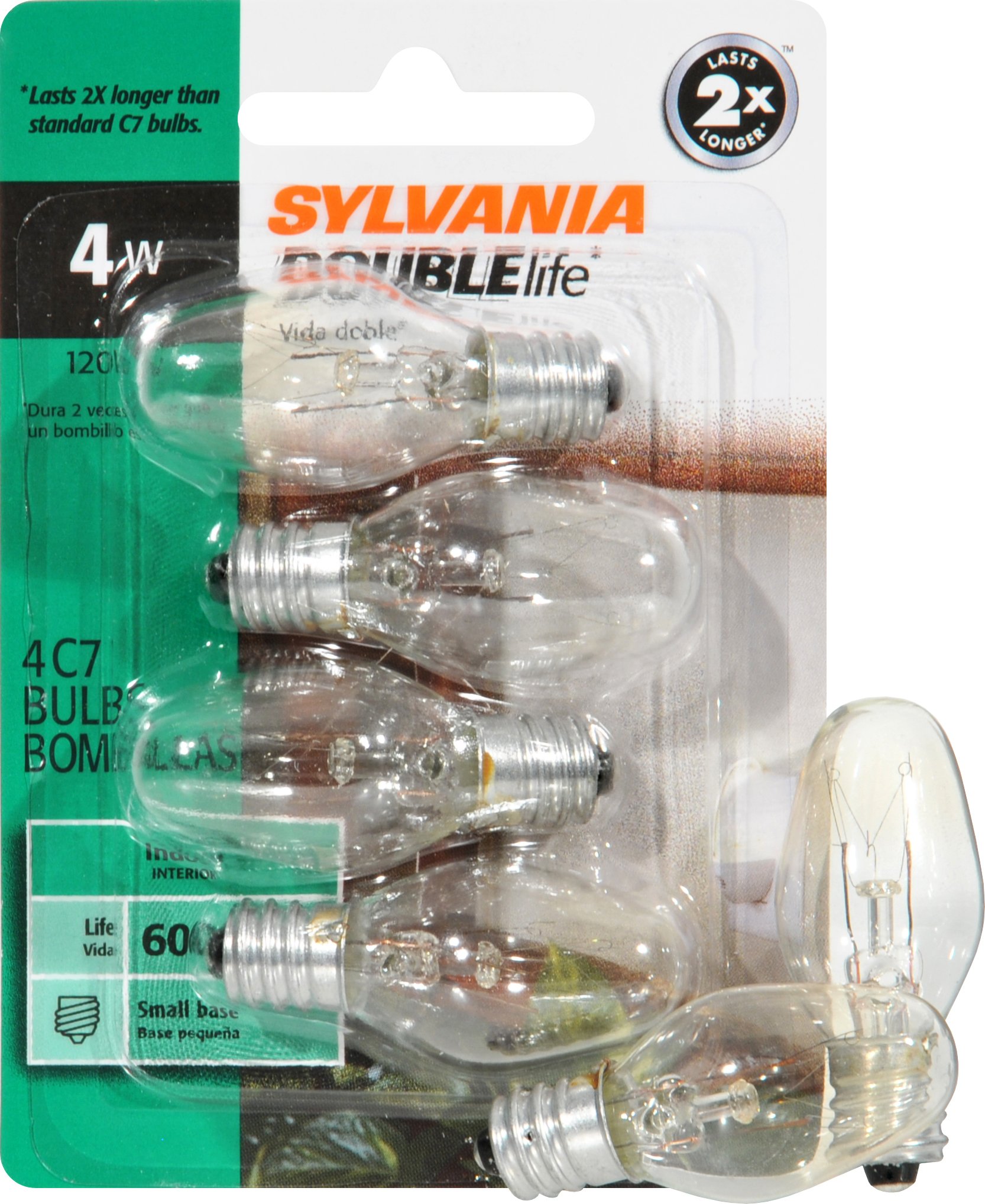 Sylvania Home Lighting 13523 C7-4W Incandescent Light Bulb, Candelabra Base, 4 Piece