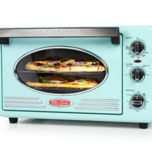 Nostalgia Oven, Toast, AirFry, Broil Functions Large Capacity Fits Slices of Bread Two 12 in. Pizzas-Includes Baking Pan and Frying Basket, 21 Qt, Aqua