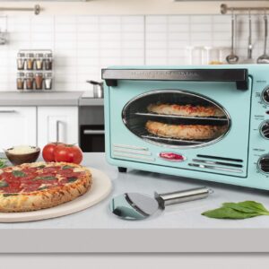 Nostalgia Oven, Toast, AirFry, Broil Functions Large Capacity Fits Slices of Bread Two 12 in. Pizzas-Includes Baking Pan and Frying Basket, 21 Qt, Aqua