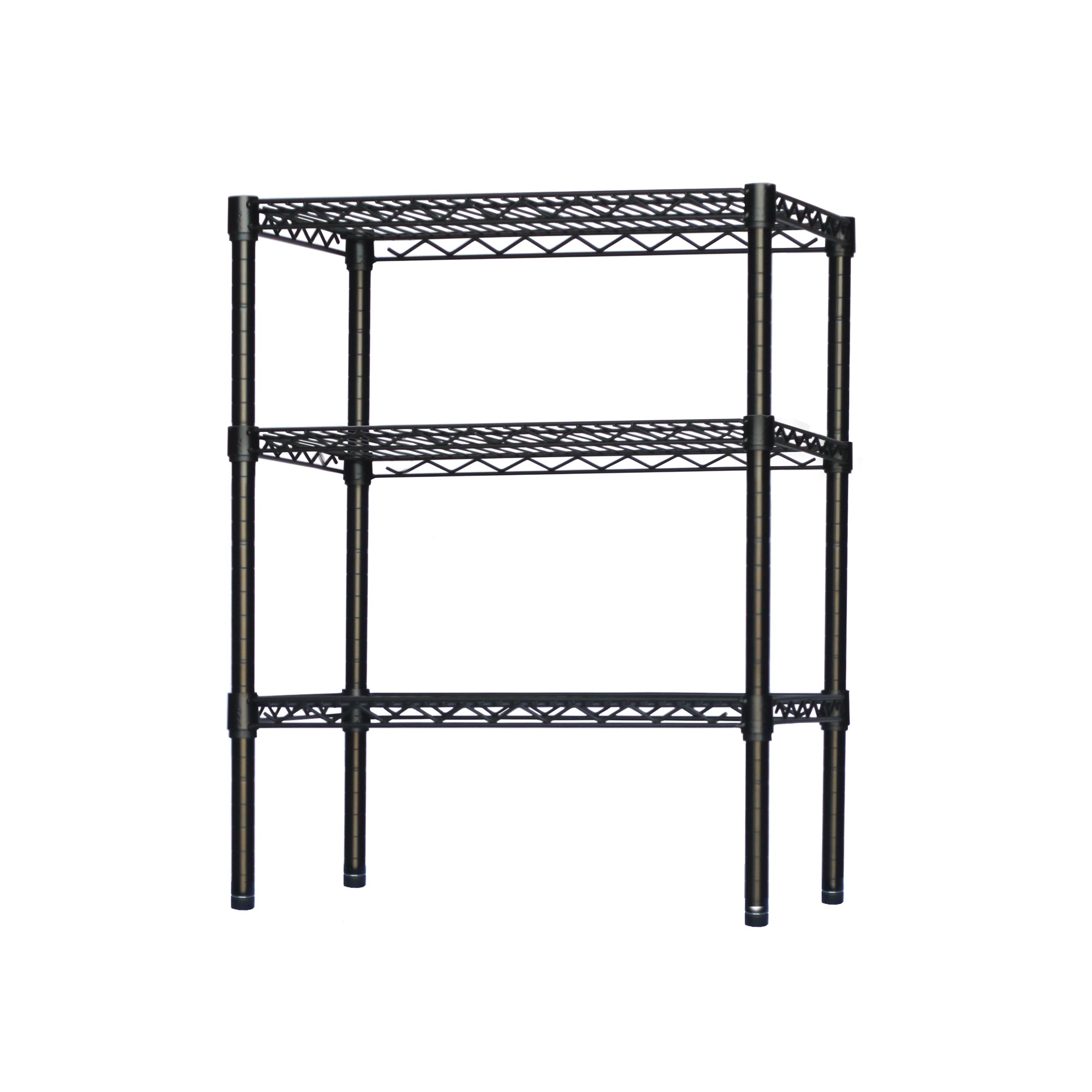 Shelving Inc. 8" d x 18" w x 34" h Black Wire Shelving with 3 Tier Shelves, Weight Capacity 300lbs Per Shelf