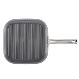 Ayesha Curry Hard Anodized Aluminum Deep Square, Grill Frying Pan, Small, Gray