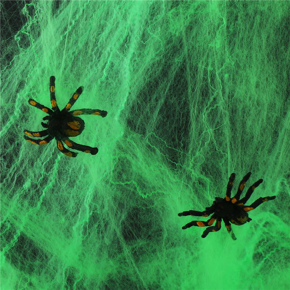 DECORA Halloween Party Favors 3 Pack Spider Webs & Webbing Stretchy Cobwebs for Indoor/Outdoor Decoration(25 grams/Green)