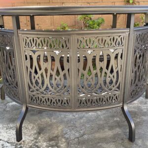 Cast Aluminum Outdoor Curved bar Table with Storage Patio Furniture Desert Bronze.