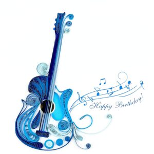 Blue Guitar with "Happy Birthday" Quilling Greeting Card, 6x6" with Envelope. Blank Inside. Hand-made. Suitable for Framing.