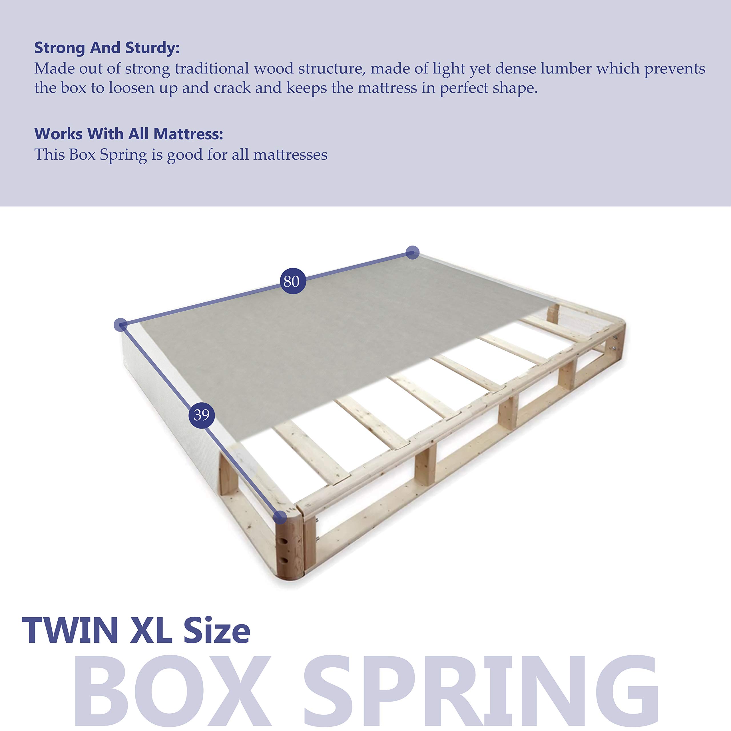 Continental Sleep 4-Inch Fully Assembled Low Profile Wood Traditional Box Spring/Foundation for Mattress Set, Twin XL, White