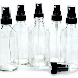 Vivaplex, 6, Clear, 4 oz Glass Bottles, with Black Fine Mist Sprayers