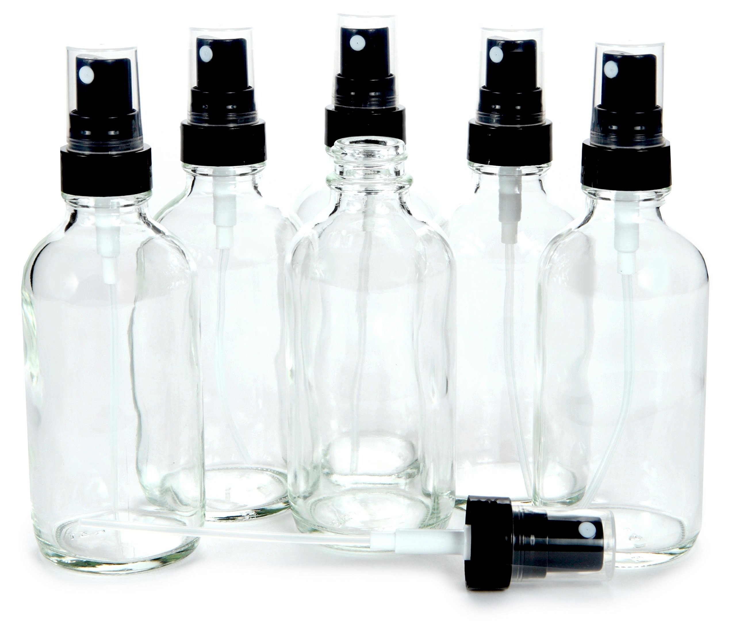 Vivaplex, 6, Clear, 4 oz Glass Bottles, with Black Fine Mist Sprayers