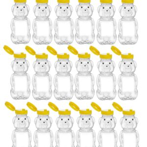 Nakpunar 18 Pack 8 fl oz Plastic PET Honey Bear Jars, Squeeze Bottles with Yellow Flip-Top Dispenser Caps w/Seals - Holds 12 oz Honey by Weight - BPA Free, Refillable and Made in USA