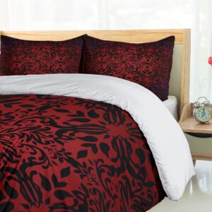 Ambesonne Oriental Duvet Cover Set, Mandala Inspired Curly Flowers and Leaves Details Frame Illustration, Decorative 3 Piece Bedding Set with 2 Pillow Shams, King Size, Vermilion and Black