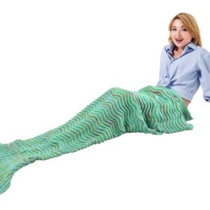 Catalonia Mermaid Tail Blanket with Anti-Slip Neck Strap, Soft Silky Hand Knitted Mermaid Sleeping Blanket for Girls Women Adults Teens All Seasons Sleeping Bag Green 66.5" x 22.5"