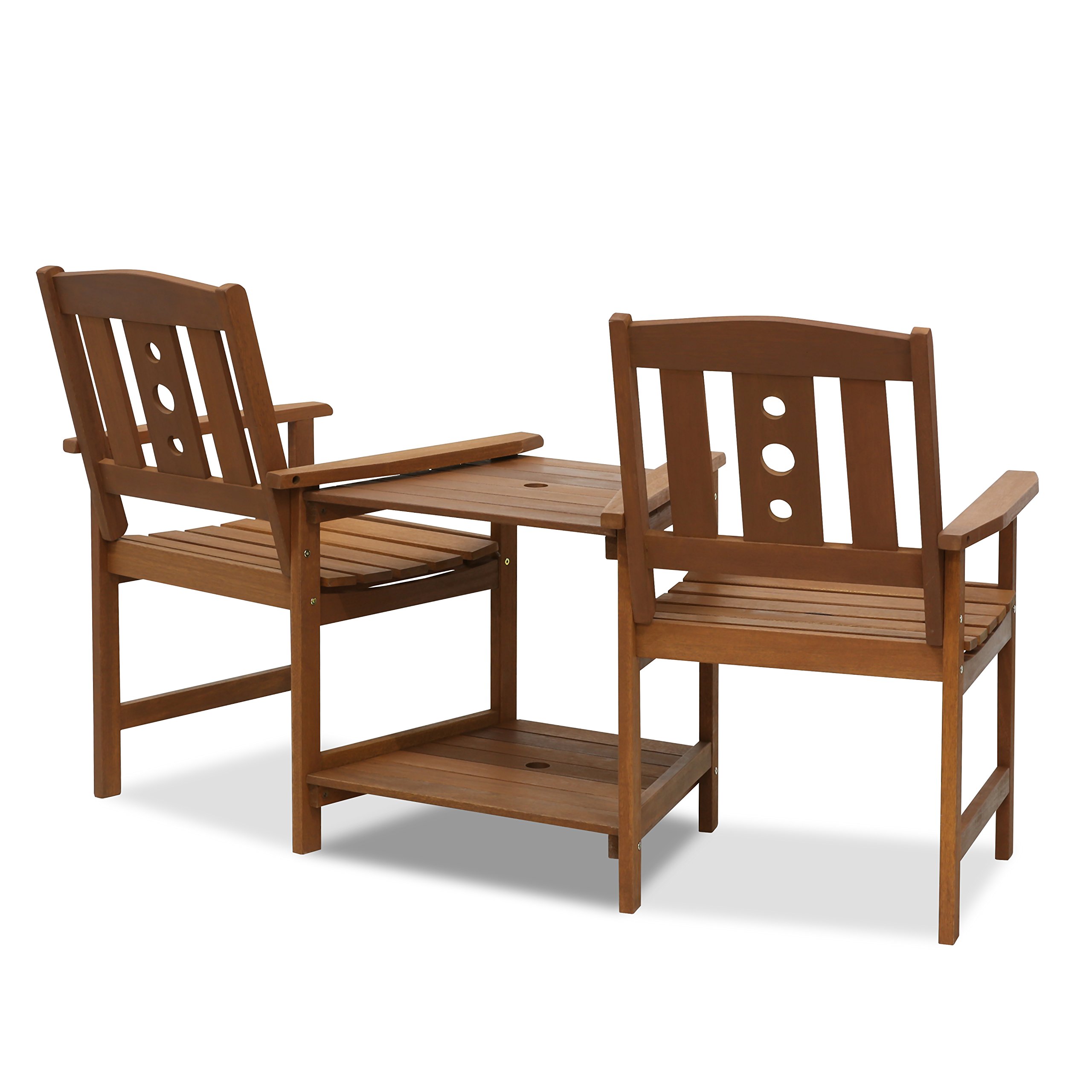 Furinno FG17488 Tioman Outdoor Hardwood Patio Furniture Jack and Jill Chair Set in Teak Oil, Natural