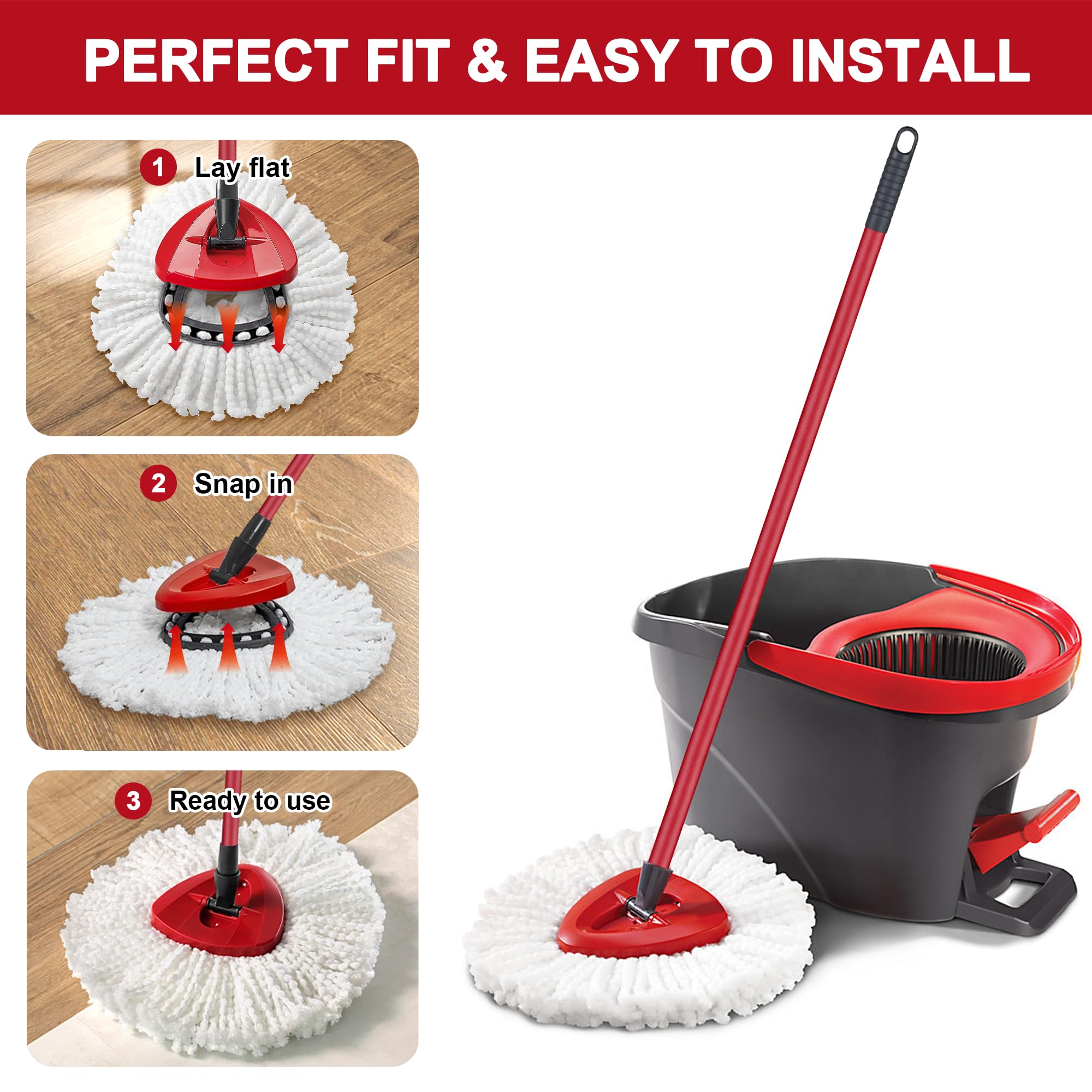 12 Pack Mop Replacement Heads Compatible with Spin Mop, Microfiber Spin Mop Refills, Easy Cleaning Mop Head Replacement