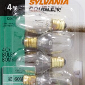 Sylvania Home Lighting 13523 C7-4W Incandescent Light Bulb, Candelabra Base, 4 Piece