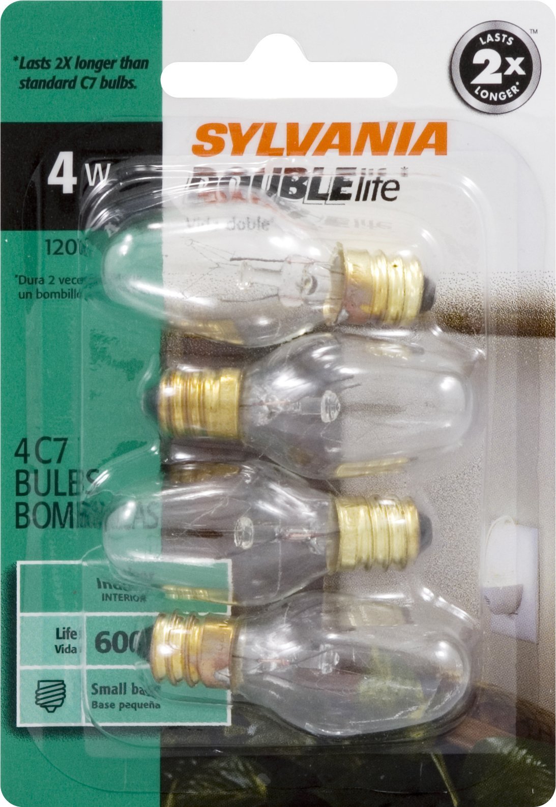 Sylvania Home Lighting 13523 C7-4W Incandescent Light Bulb, Candelabra Base, 4 Piece