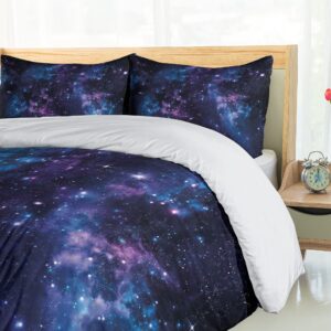 Ambesonne Space Duvet Cover Set, Mystical Sky with Star Clusters Cosmos Nebula Celestial Scenery Artwork, Decorative 3 Piece Bedding Set with 2 Pillow Shams, King Size, Blue