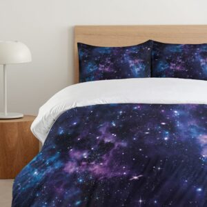 Ambesonne Space Duvet Cover Set, Mystical Sky with Star Clusters Cosmos Nebula Celestial Scenery Artwork, Decorative 3 Piece Bedding Set with 2 Pillow Shams, King Size, Blue