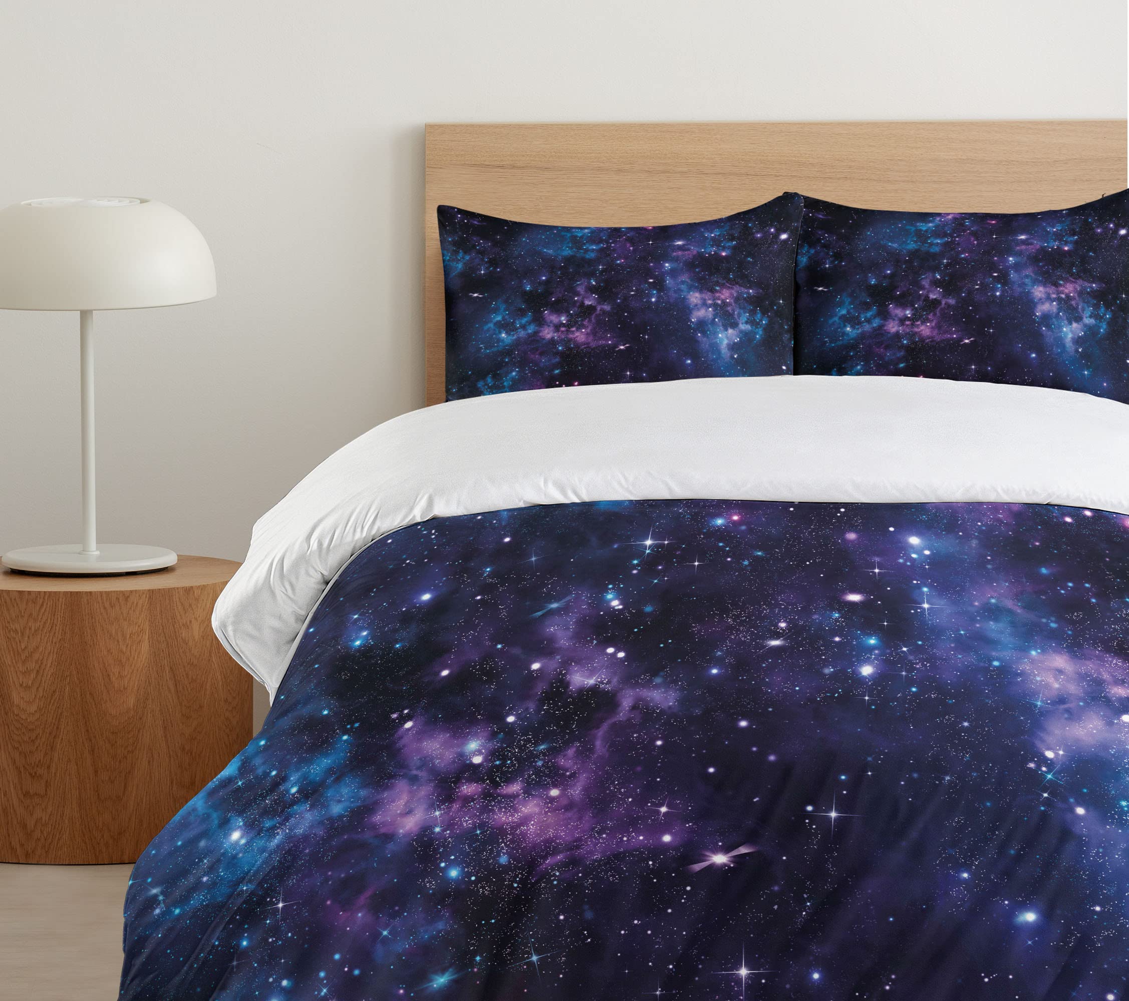 Ambesonne Space Duvet Cover Set, Mystical Sky with Star Clusters Cosmos Nebula Celestial Scenery Artwork, Decorative 3 Piece Bedding Set with 2 Pillow Shams, King Size, Blue