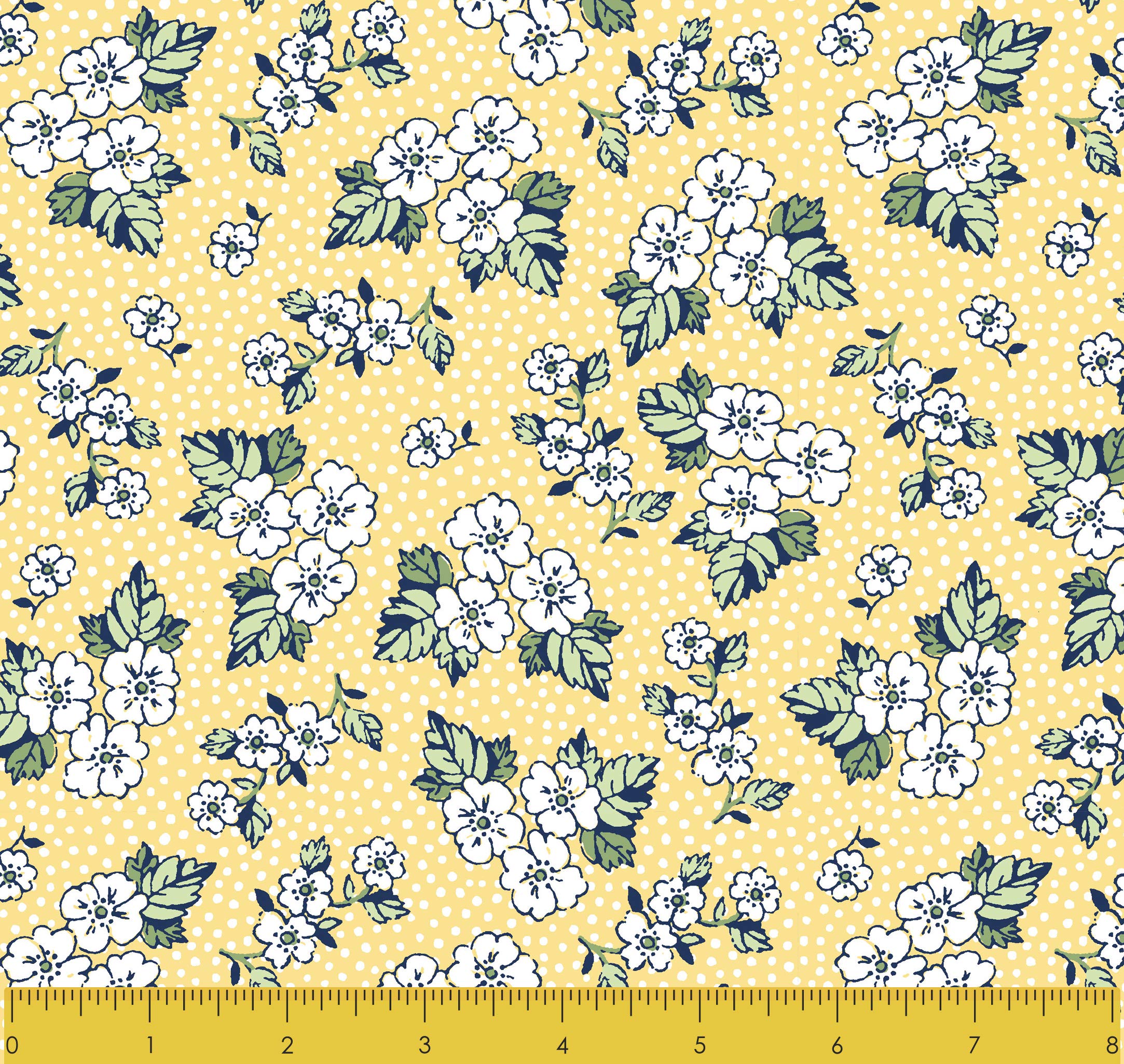 Stitch & Sparkle Fabrics, Vintage Mix & Match, Floral Dot Yellow Cotton Fabrics, Quilt, Crafts, Sewing, Cut by The Yard, 44 Inches (SSVM019)