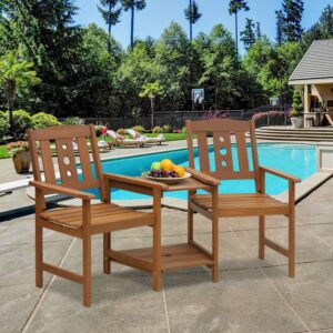 Furinno FG17488 Tioman Outdoor Hardwood Patio Furniture Jack and Jill Chair Set in Teak Oil, Natural