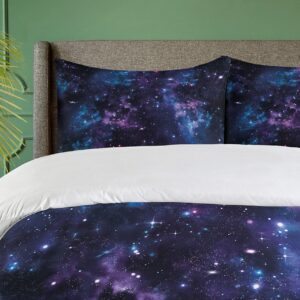 Ambesonne Space Duvet Cover Set, Mystical Sky with Star Clusters Cosmos Nebula Celestial Scenery Artwork, Decorative 3 Piece Bedding Set with 2 Pillow Shams, King Size, Blue