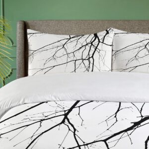 Ambesonne Black and White Duvet Cover Set, Macro Leafless Winter Tree Branches Idyllic Twigs of Oak Nature Print, Decorative 3 Piece Bedding Set with 2 Pillow Shams, King Size, Black and White