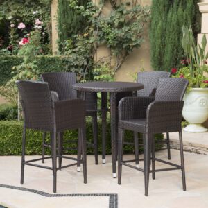 Christopher Knight Home Callum Outdoor Wicker 32.5" Round Bar Table Set, 5-Pcs Set, Multibrown