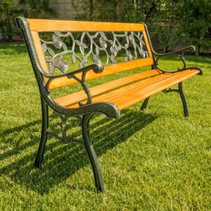 FDW Garden Bench Patio Bench Porch Bnech Chair Deck Hardwood Cast Iron Love Seat