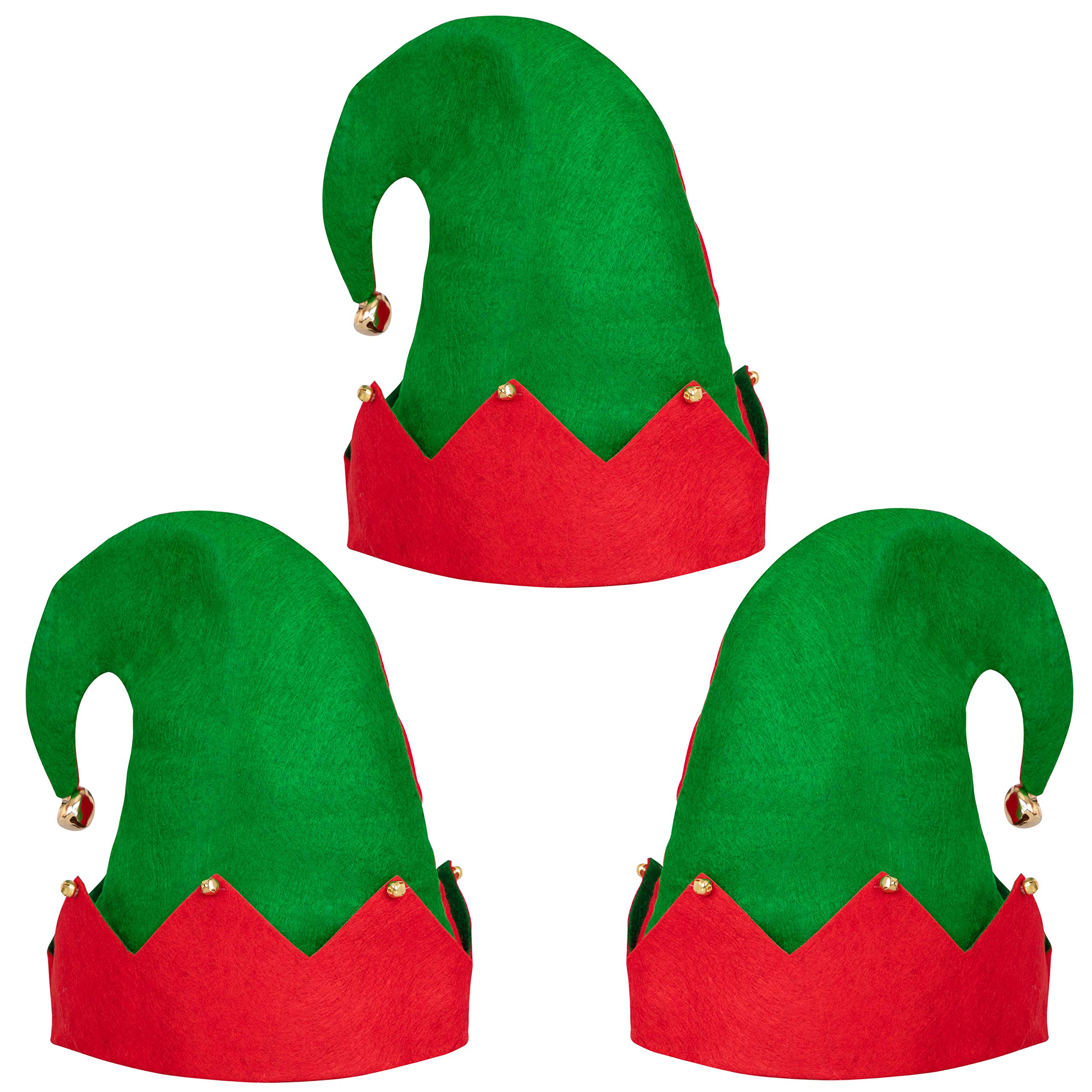 Moon Boat 3Pack Christmas Elf Felt Hat - Jingle Bells Xmas Holiday Party Costume Favors Gifts Accessoriess