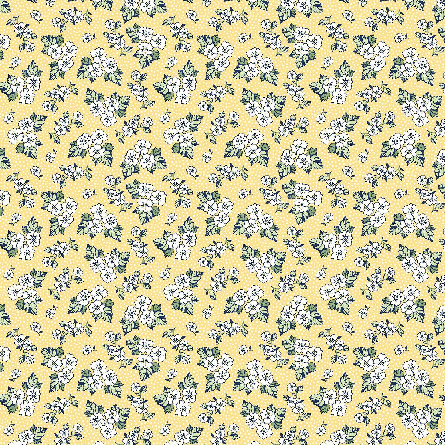 Stitch & Sparkle Fabrics, Vintage Mix & Match, Floral Dot Yellow Cotton Fabrics, Quilt, Crafts, Sewing, Cut by The Yard, 44 Inches (SSVM019)