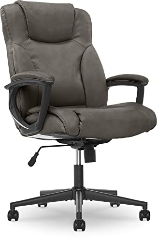 Serta Executive High Back Office Chair with Lumbar Support Ergonomic Upholstered Swivel Gaming Friendly Design, Bonded Leather, Space Gray