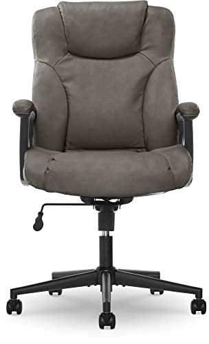 Serta Executive High Back Office Chair with Lumbar Support Ergonomic Upholstered Swivel Gaming Friendly Design, Bonded Leather, Space Gray