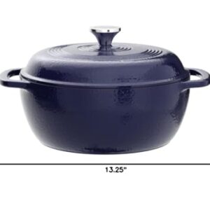 Lodge 6 Quart Enameled Cast Iron Dutch Oven with Lid – Dual Handles – Oven Safe up to 500° F or on Stovetop - Use to Marinate, Cook, Bake, Refrigerate and Serve – Indigo