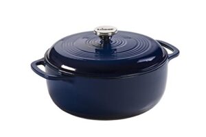 lodge 6 quart enameled cast iron dutch oven with lid – dual handles – oven safe up to 500° f or on stovetop - use to marinate, cook, bake, refrigerate and serve – indigo