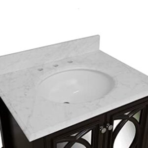 Olivia 30-inch Bathroom Vanity (Carrara/Chocolate): Includes Chocolate Cabinet with Authentic Italian Carrara Marble Countertop and White Ceramic Sink