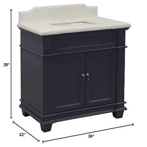 Elizabeth 36-inch Bathroom Vanity (Quartz/Marine Gray): Includes Marine Gray Cabinet with Stunning Quartz Countertop and White Ceramic Sink