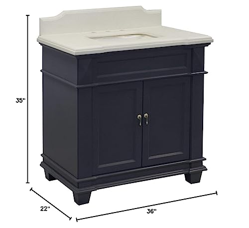 Elizabeth 36-inch Bathroom Vanity (Quartz/Marine Gray): Includes Marine Gray Cabinet with Stunning Quartz Countertop and White Ceramic Sink