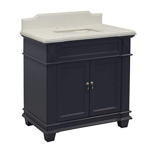 Elizabeth 36-inch Bathroom Vanity (Quartz/Marine Gray): Includes Marine Gray Cabinet with Stunning Quartz Countertop and White Ceramic Sink