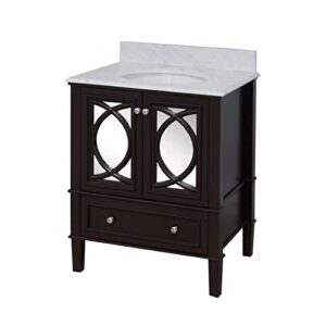 Olivia 30-inch Bathroom Vanity (Carrara/Chocolate): Includes Chocolate Cabinet with Authentic Italian Carrara Marble Countertop and White Ceramic Sink