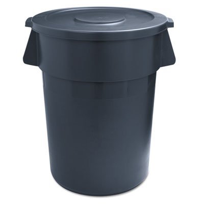 Round Waste Receptacle, LLDPE, 32 gal, Gray