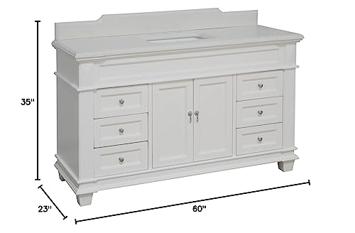 Kitchen Bath Collection Elizabeth 60-inch Single Bathroom Vanity (Quartz/White): Includes White Cabinet with Stunning Quartz Countertop and White Ceramic Sink