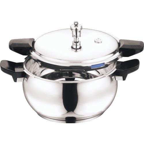 Vinod 18/8 Stainless Steel Outer Lid Magic Pressure Cooker - 3.5 L with Pressure Cooker Lid, Straining Lid and Glass lid (Induction and Gas Stove Friendly), Silver