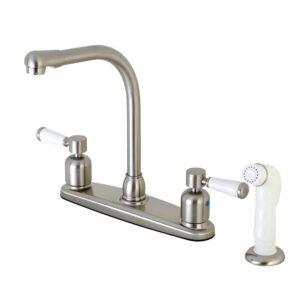 kingston brass fb718dpl paris 8-inch center set high-arch kitchen faucet with white plastic sprayer, brushed nickel