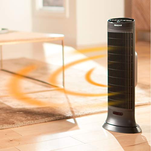 Honeywell Slim Ceramic Tower Heater, Large Room, Black – Easy to Use Ceramic Heater – Slim Space Heater with Two Heat Settings