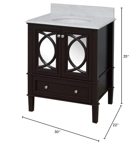 Olivia 30-inch Bathroom Vanity (Carrara/Chocolate): Includes Chocolate Cabinet with Authentic Italian Carrara Marble Countertop and White Ceramic Sink