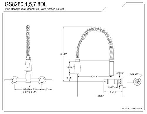 Kingston Brass GS8285DL Concord 8-Inch Center Set Wall Mount Double Handle Pull Down Kitchen Faucet, Oil Rubbed Bronze , Oil-Rubbed Bronze