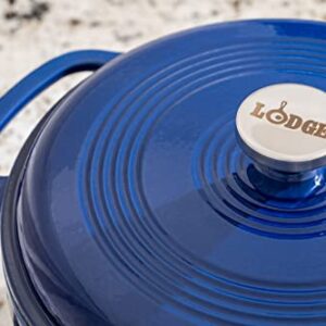 Lodge 6 Quart Enameled Cast Iron Dutch Oven with Lid – Dual Handles – Oven Safe up to 500° F or on Stovetop - Use to Marinate, Cook, Bake, Refrigerate and Serve – Indigo